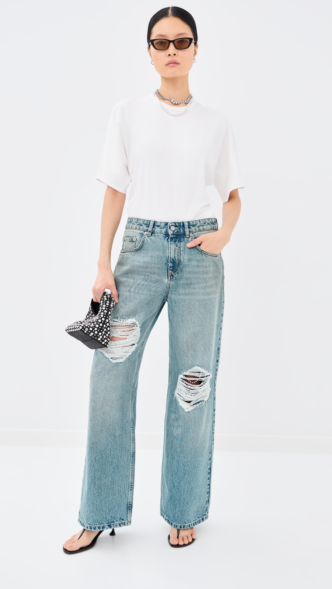 AREA Crystal Fray Relaxed Jeans